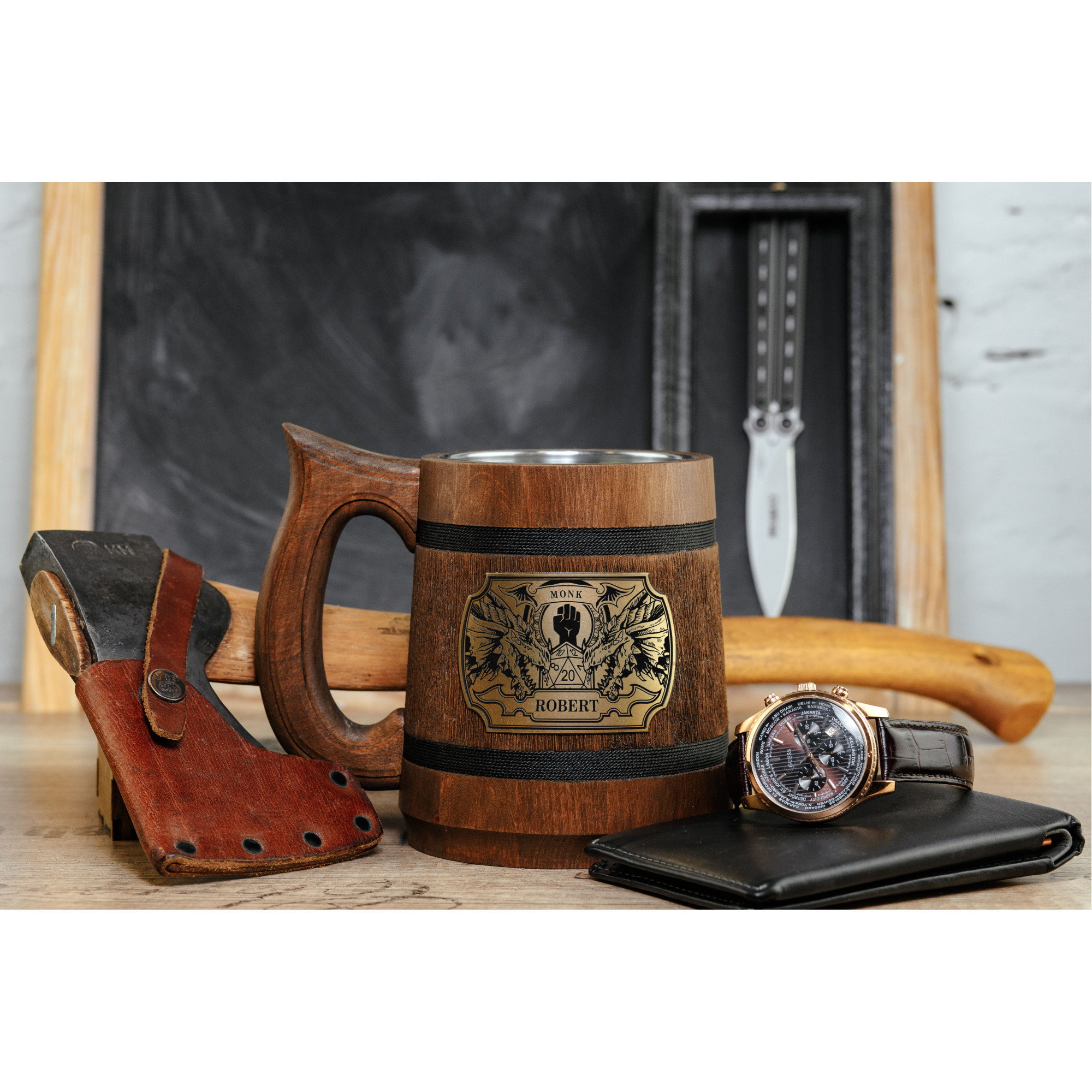 Monk Dungeons and Dragons wooden mug