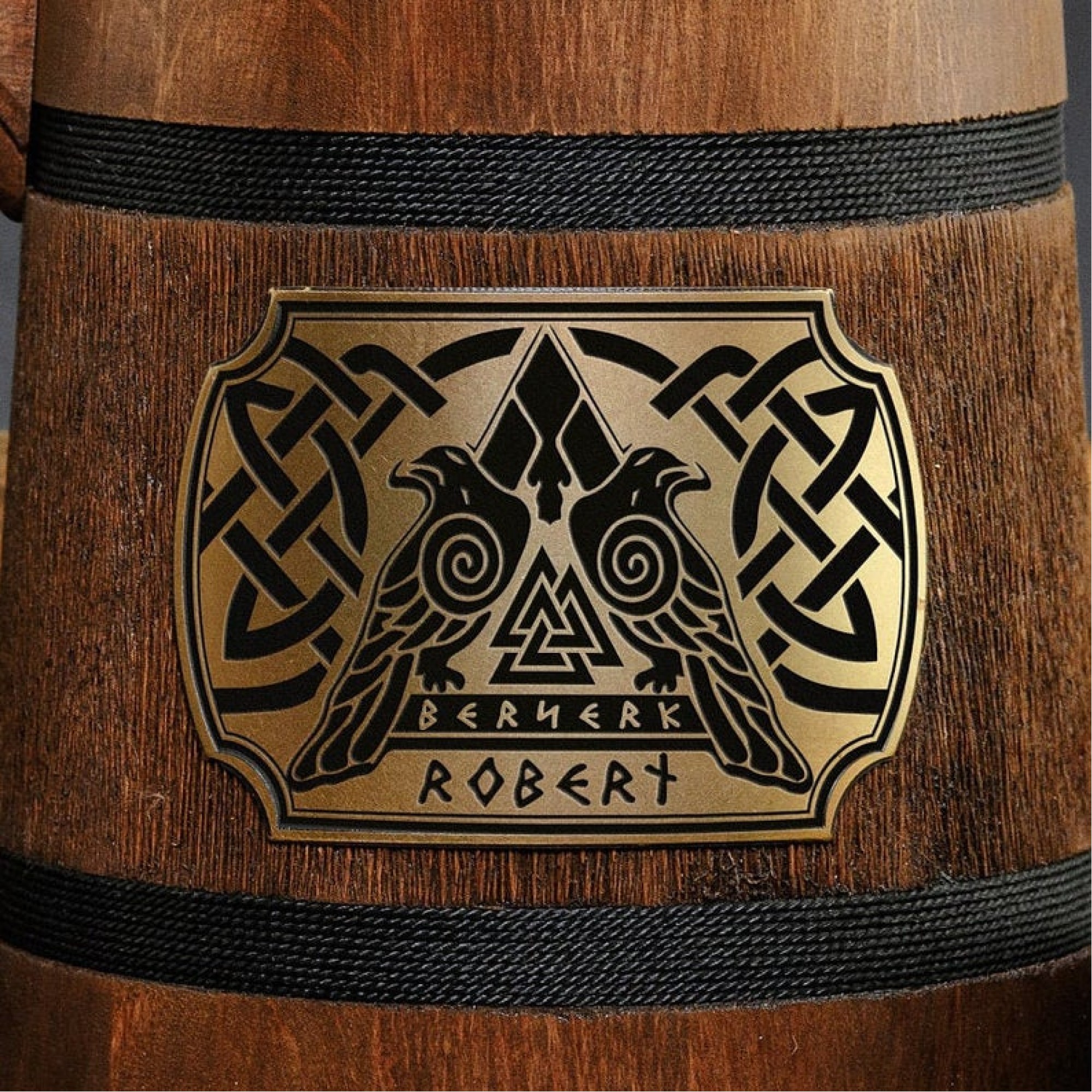 Vikings Valknut Odin triangles wooden mug